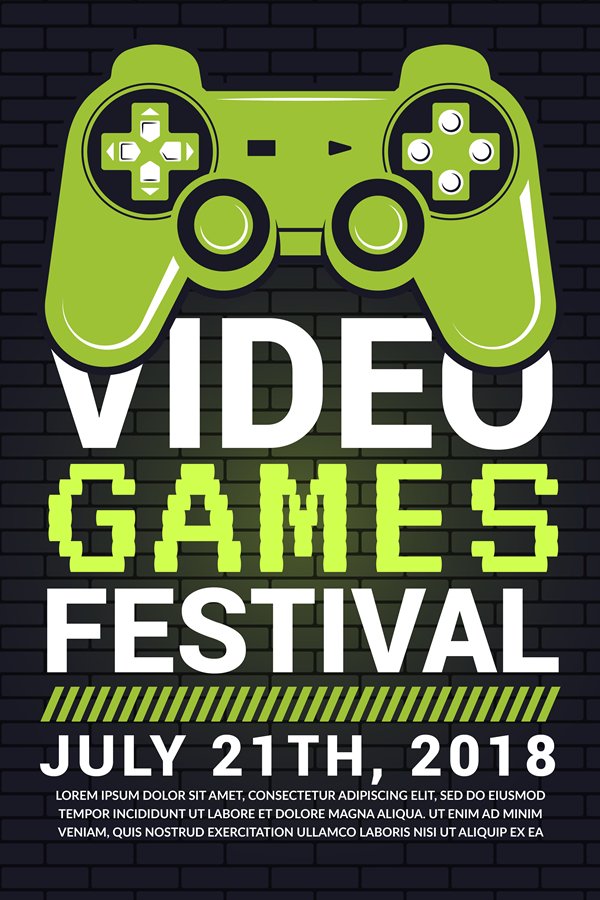 Poster of video game festival. Cyber sport concept with game