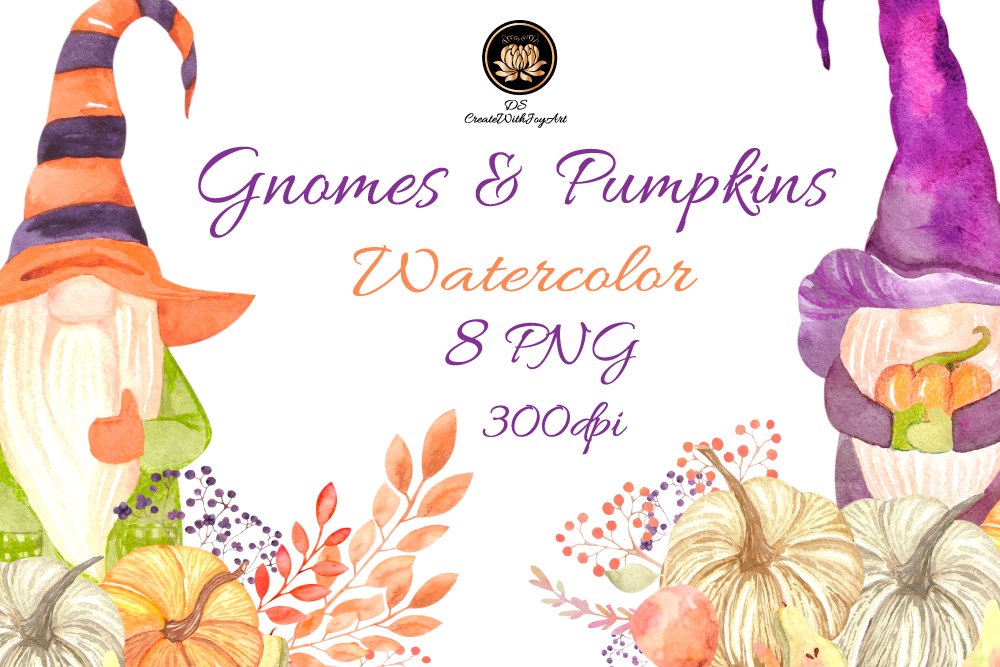 Watercolor Gnomes &Pumpkins Png