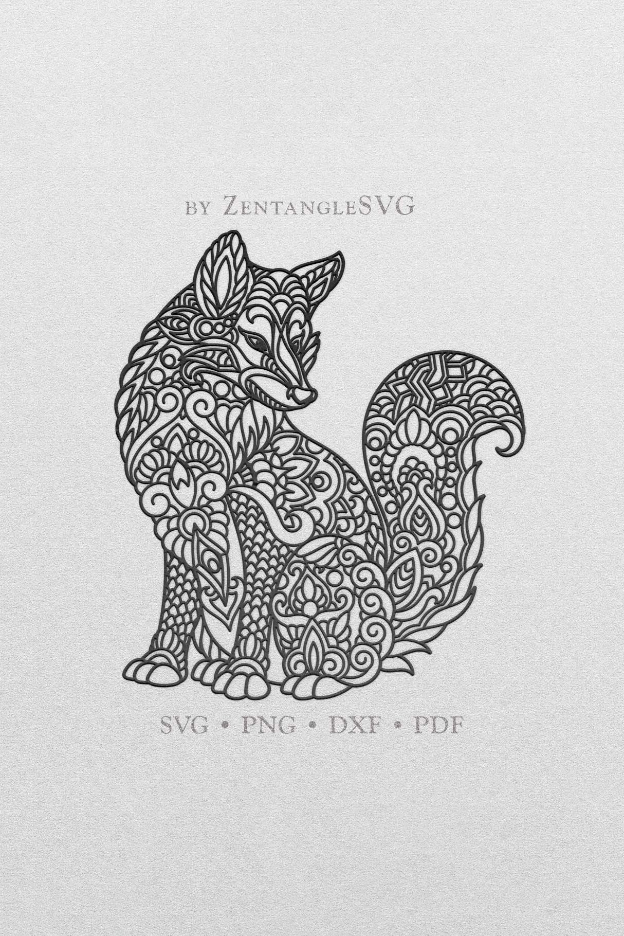 Fox SVG DXF cut files, Mandala Zentangle Fox Design