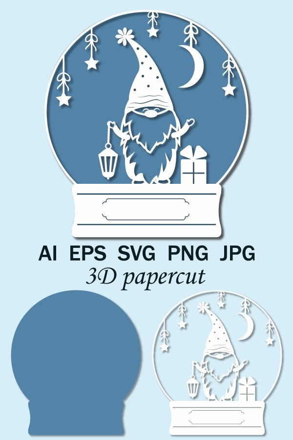 Snow Globe Christmas Gnome SVG, Christmas Paper Clipping