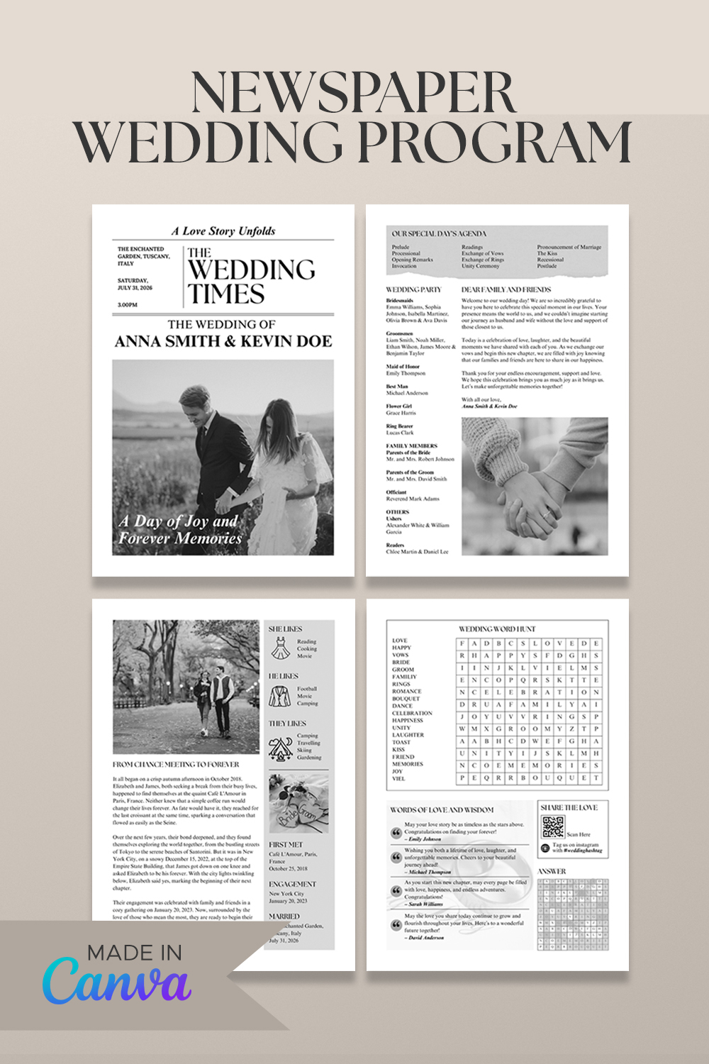 Minimalist Newspaper Wedding Program