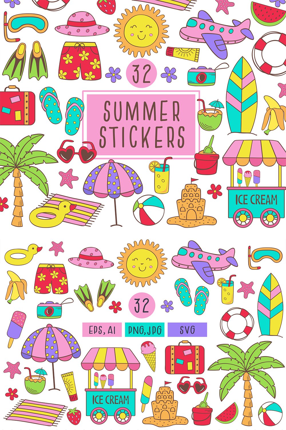 Summer clipart set, Beach Clipart, Hello Summer Clipart,