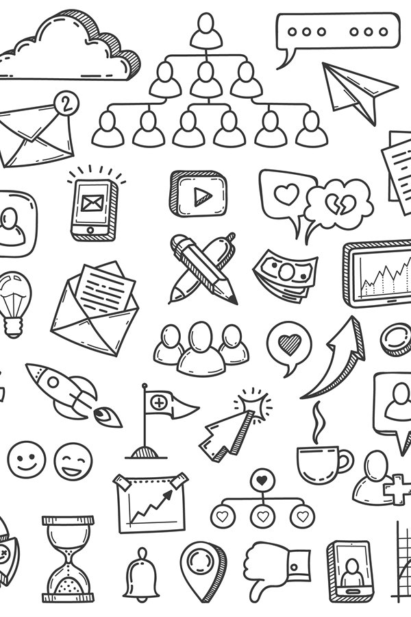 Doodle social media. Sketch social networks, communication f