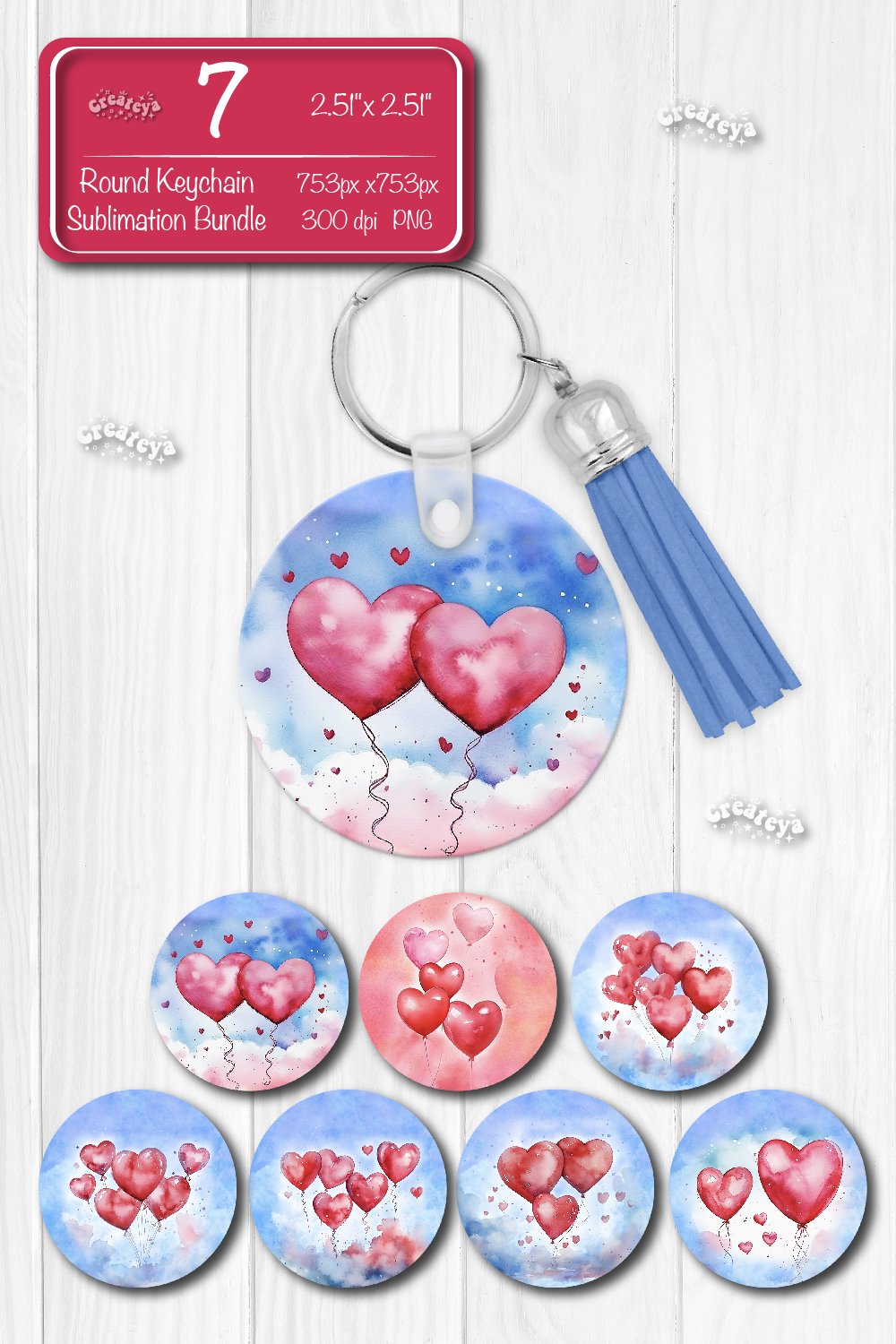 Valentine Round Keychain Bundle Red balloon Heart Keychain