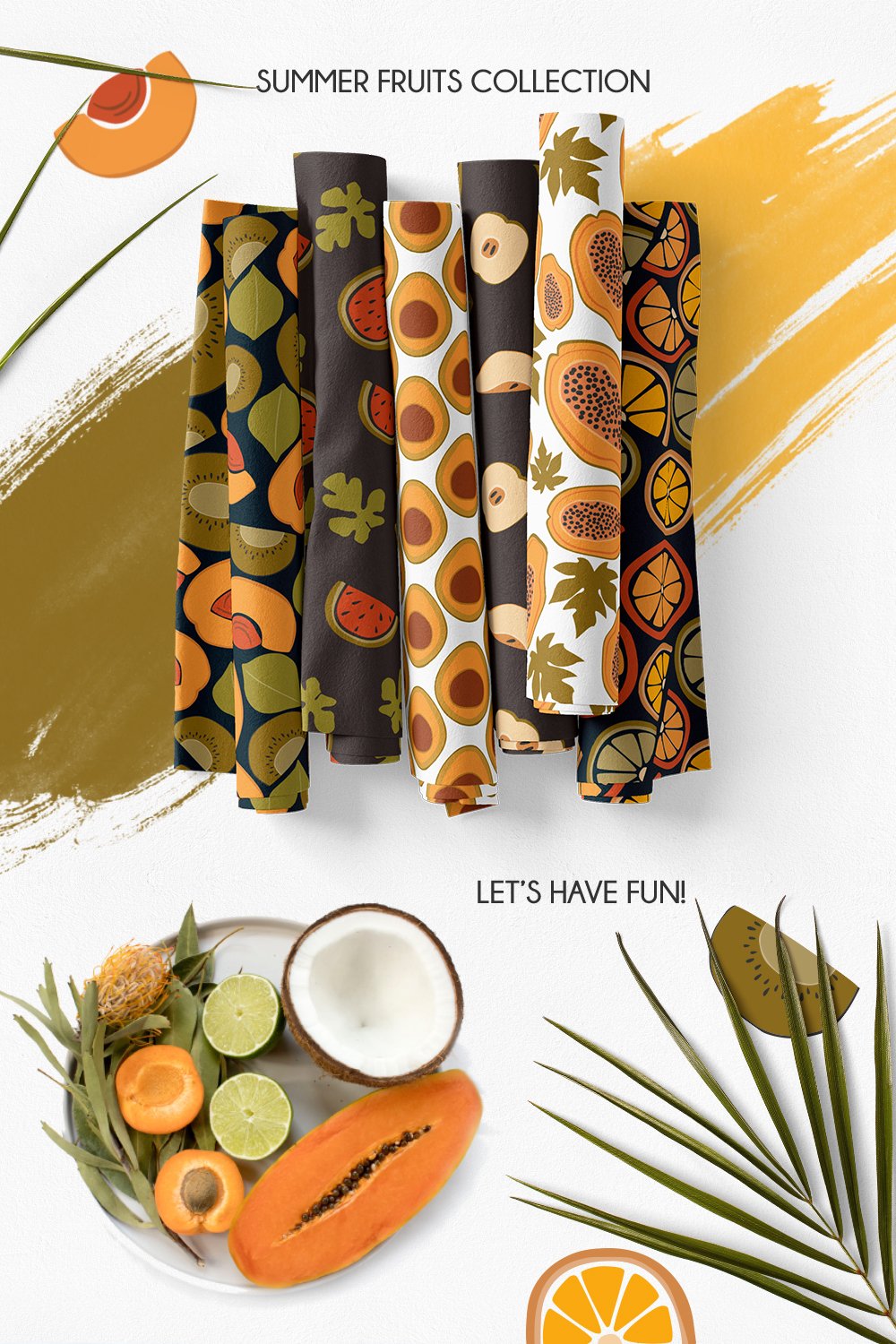 Summer tropical fruits set