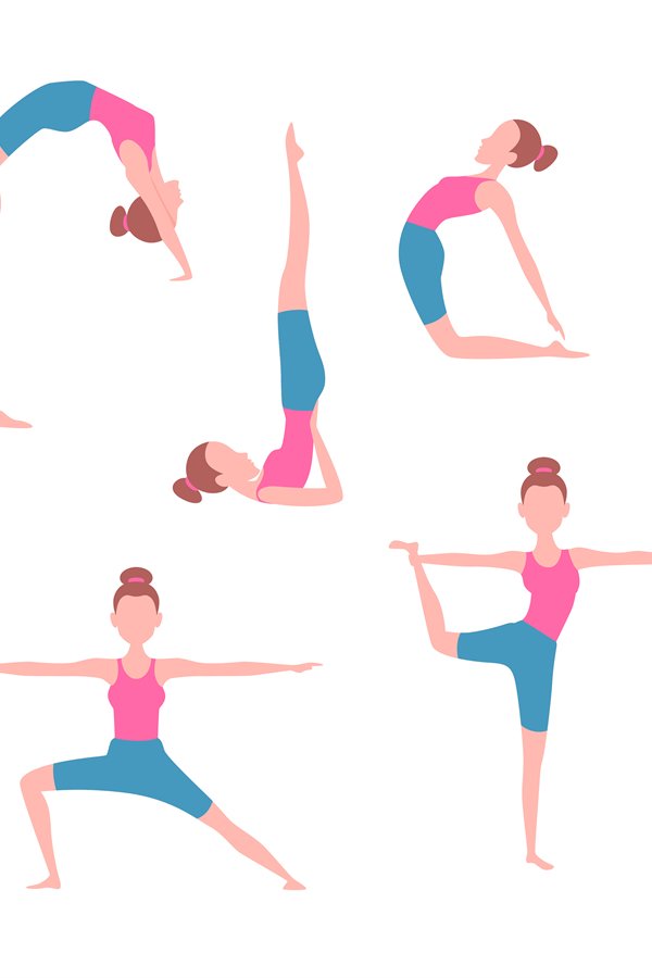 Female making yoga exercises in different poses