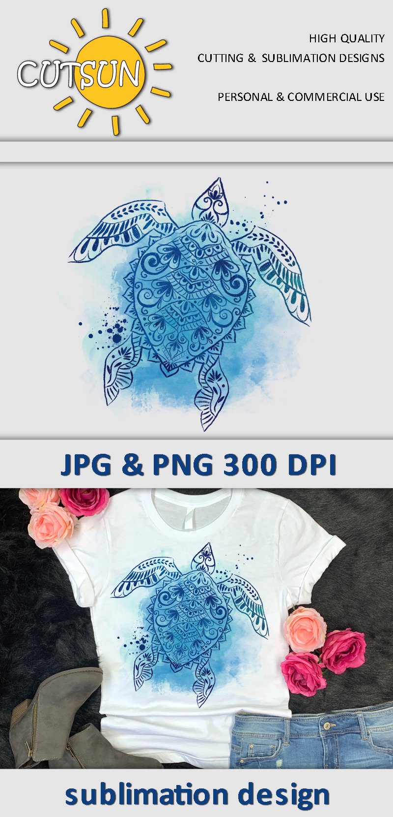 Turtle Sublimation design | Hand drawn turtle sublimation