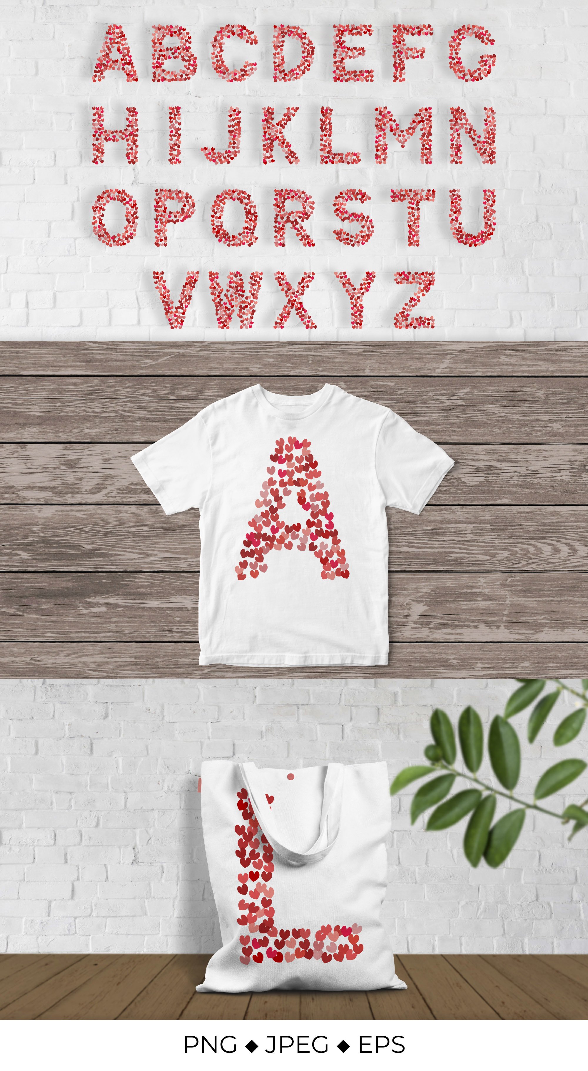 Love Alphabet. Letters A-Z made of hearts. Valentines day