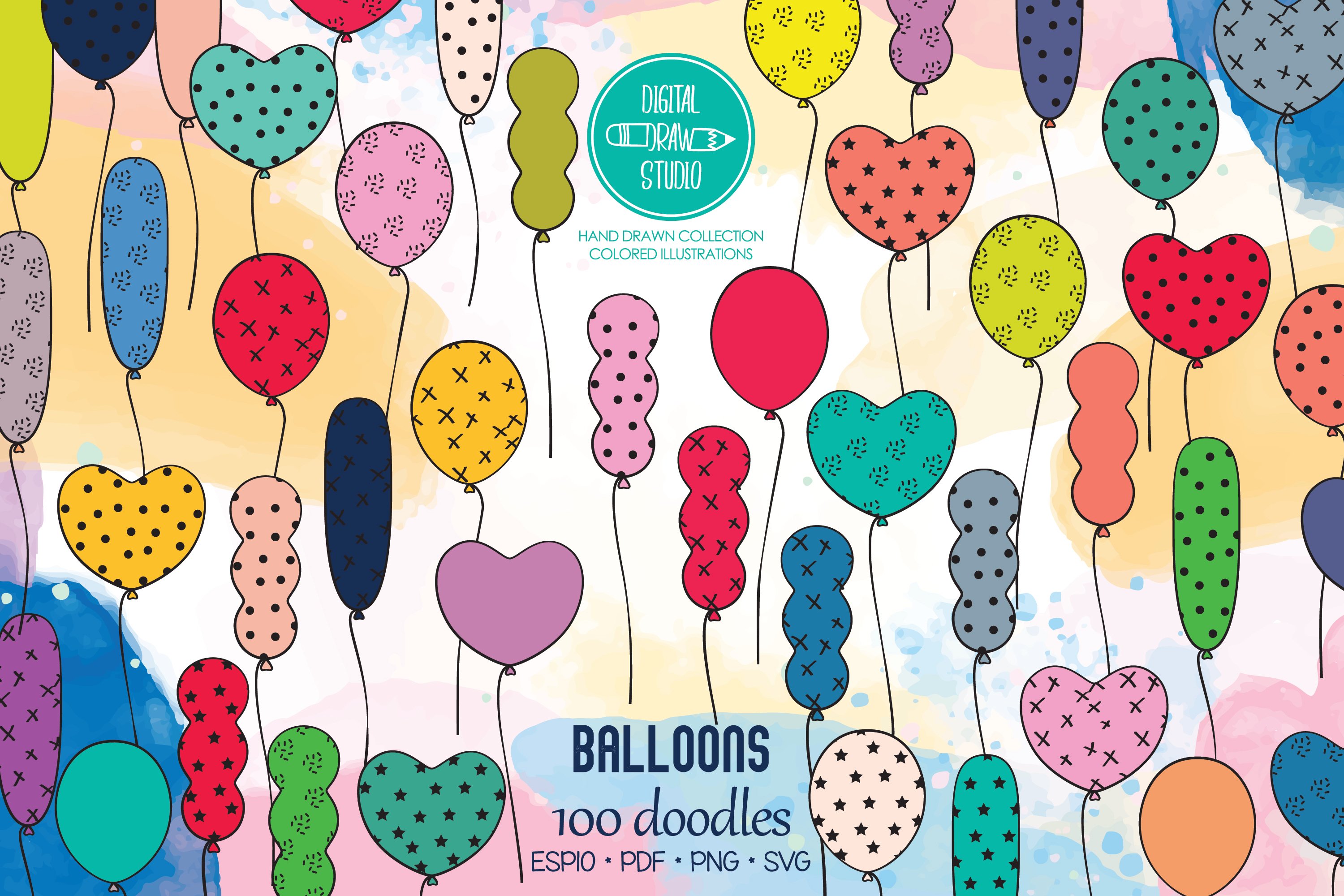 Colored Party Balloons | Hand drawn Birthday Doodles