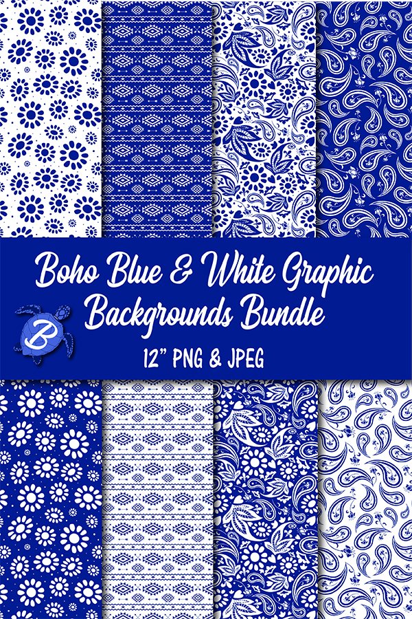 Boho Blue White Scrapbook Backgrounds