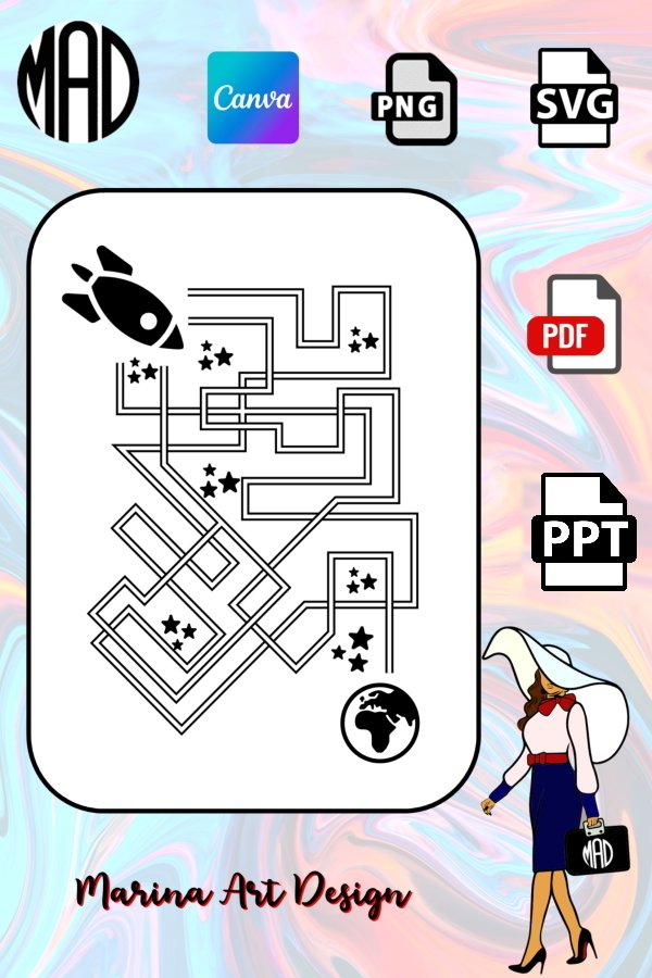 Digitally hand-drawn kids maze templates editable