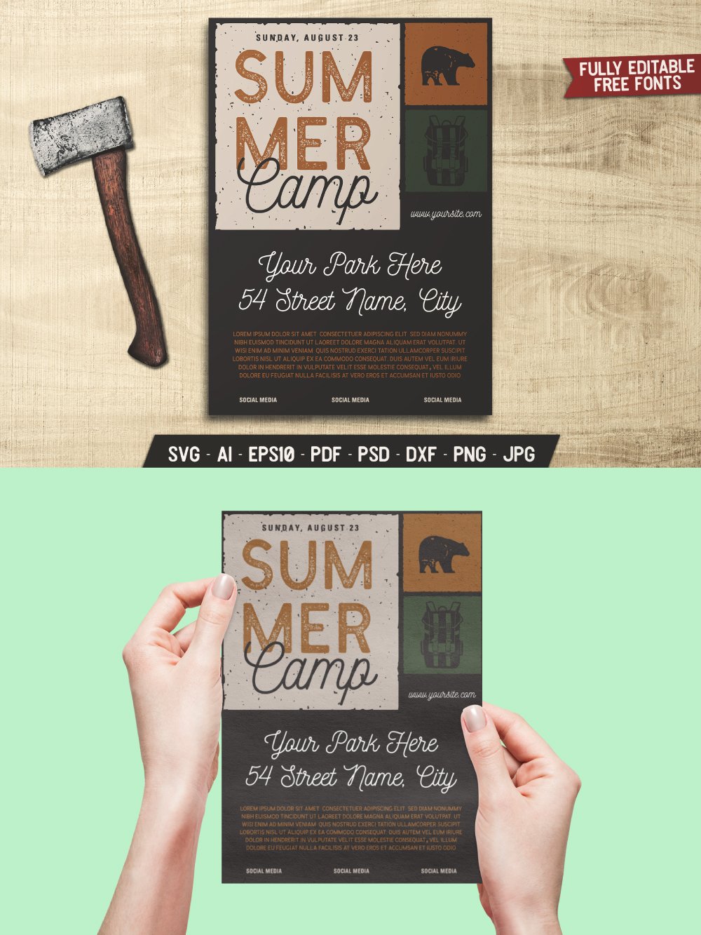 Summer Retro Camping Flyer SVG Template Adventure (797975)