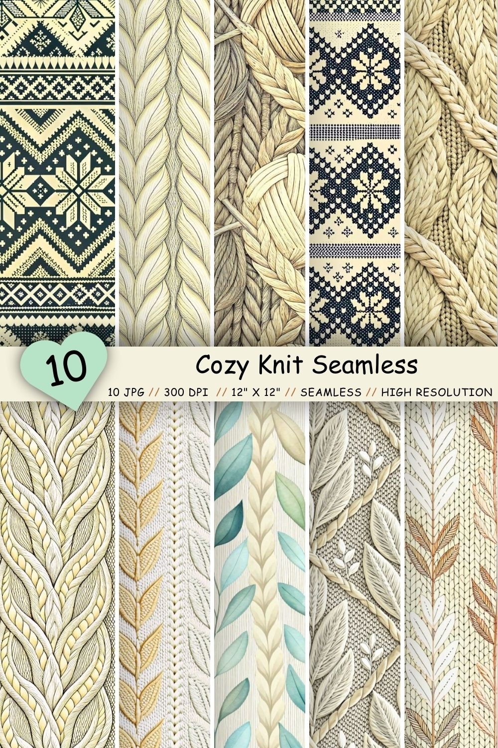 Cozy Knit Seamless Pattern, Cream & Warm Gray Texture