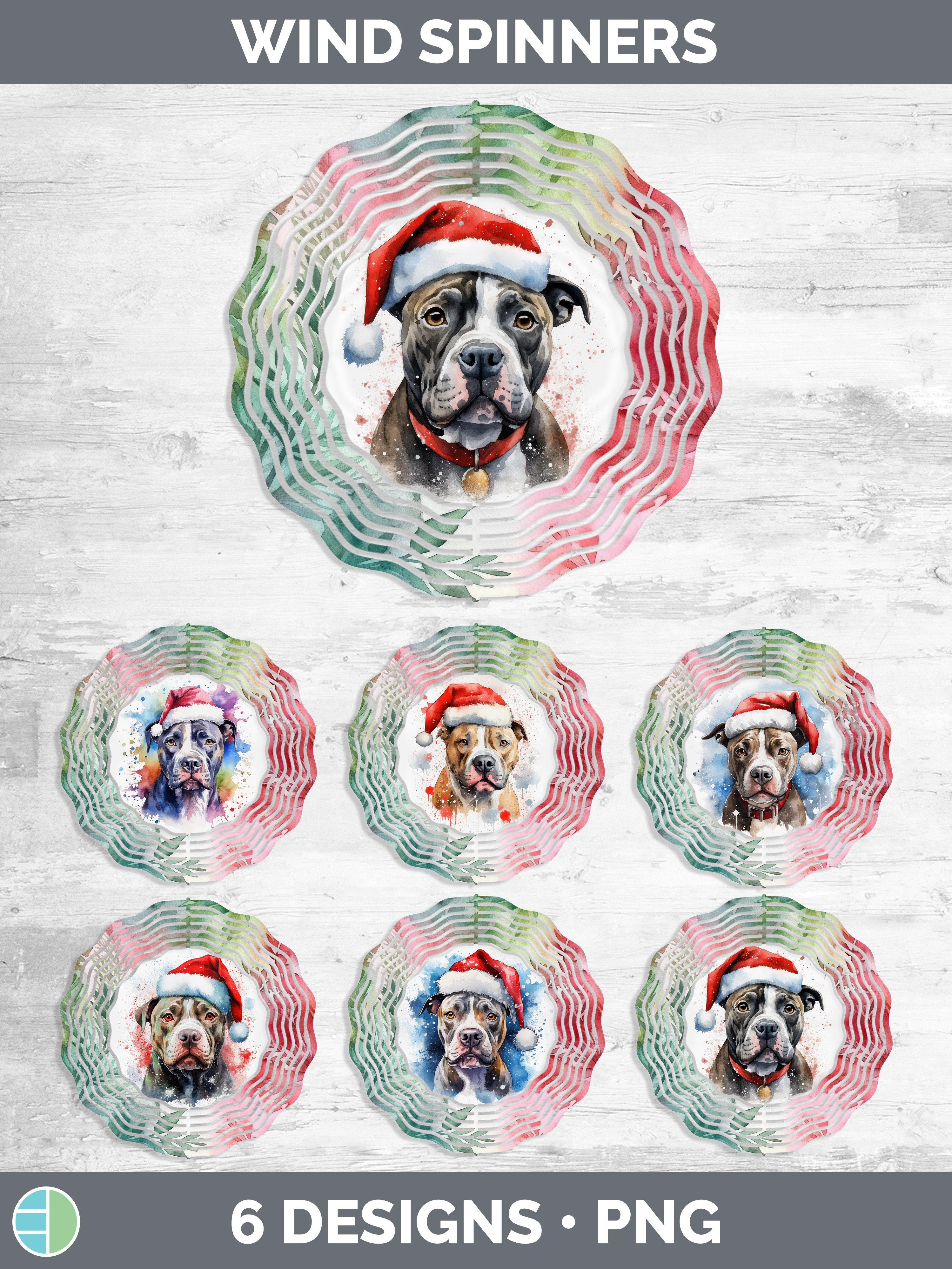 Christmas Santa Hat Pit Bull Dog Wind Spinner | Sublimation