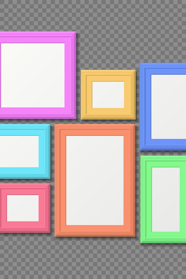 Color rectangle portrait wall frames vector set