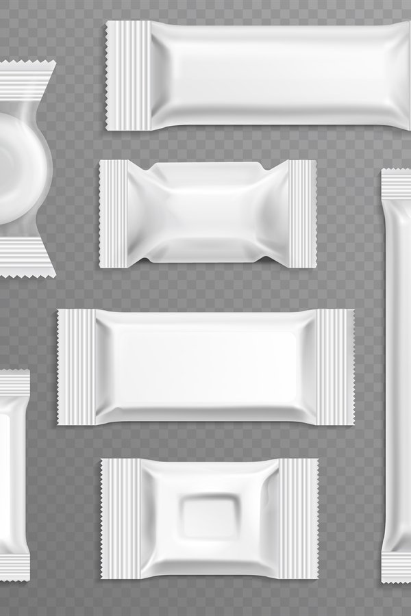 White empty bar polyethylene wrapper packaging, isolated can