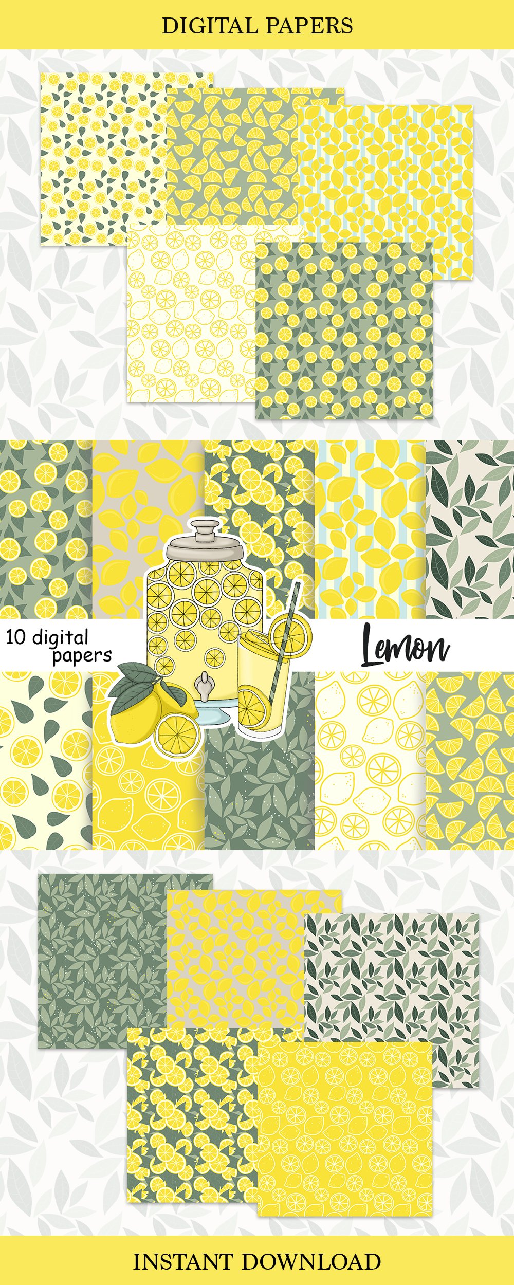 Lemon PATTERN Yellow Gold Vacation Tropical Paper Set - JPEG