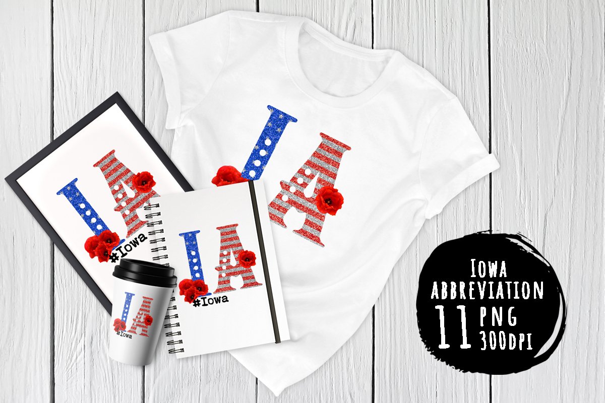 State abbreviation. USA sublimation. Iowa