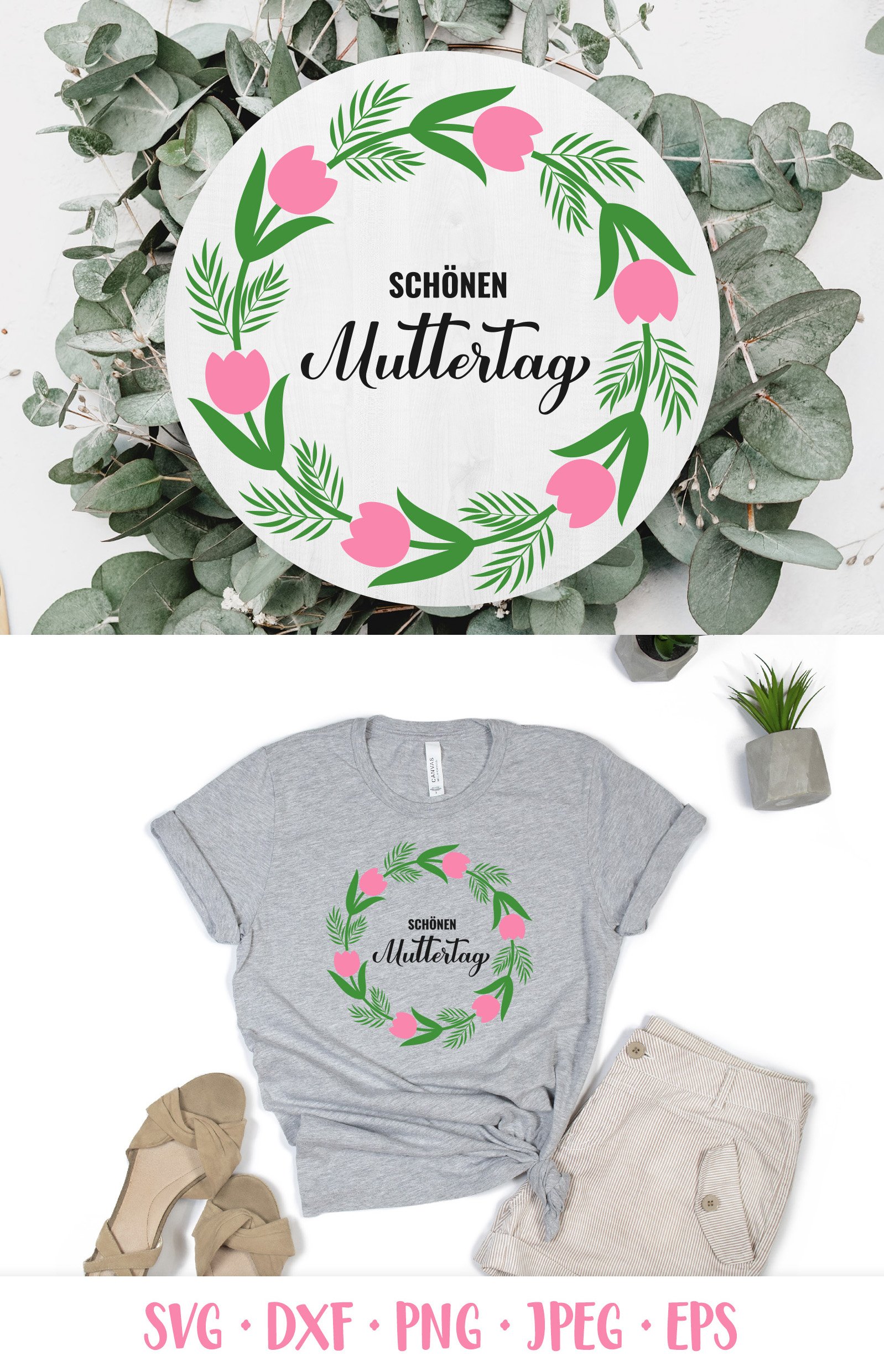 Happy Mothers Day in German SVG. Zum Muttertag. Round sign