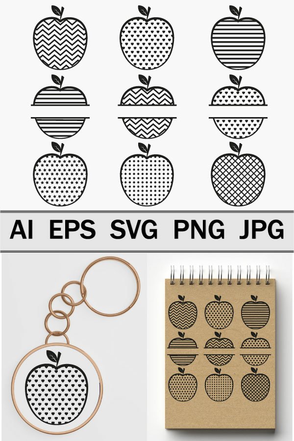 Apples with ornaments, SVG monogram