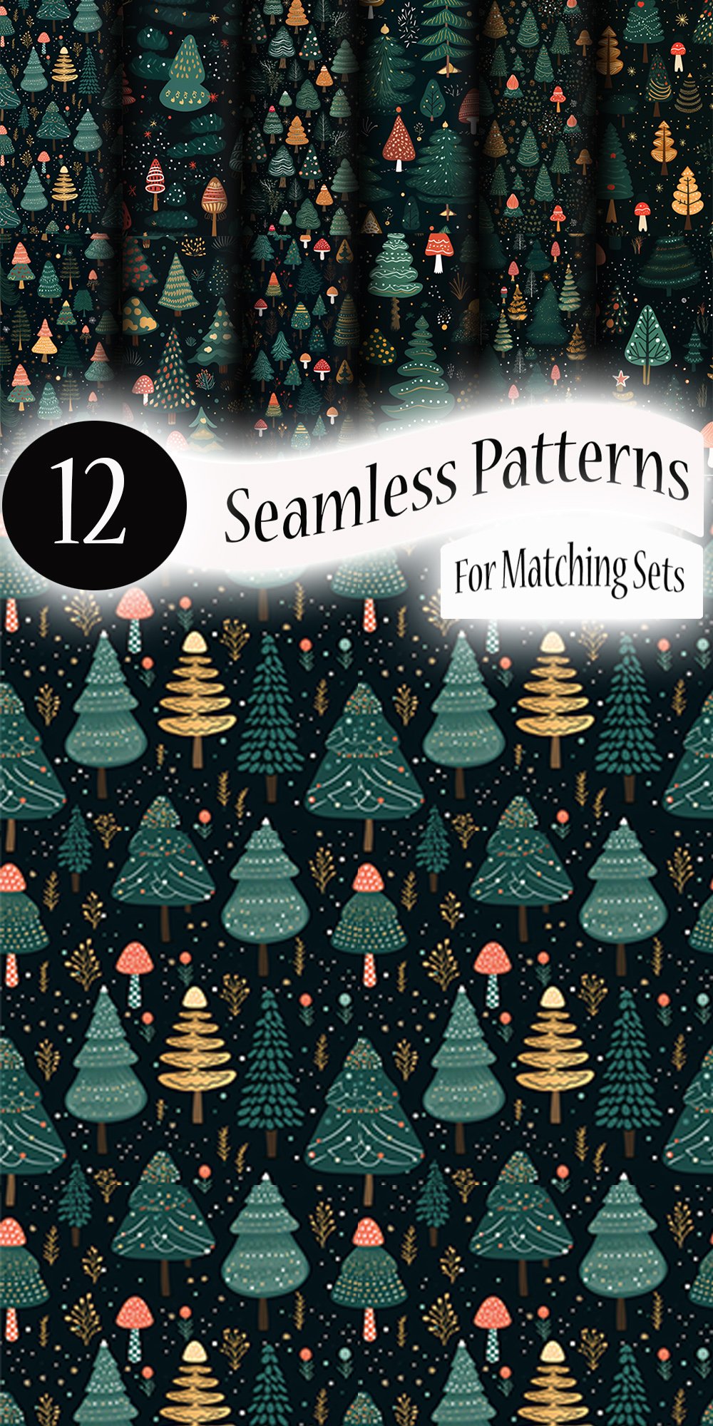 Green Christmas Seamless Pattern: Mushroom Digital Paper