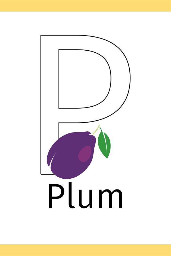 Plum and letter P coloring page