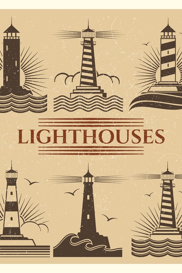 Vintage lighthouses logos vector set