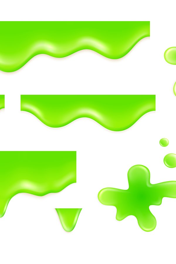 Realistic dripping slime. Radioactive green blobs and drop.