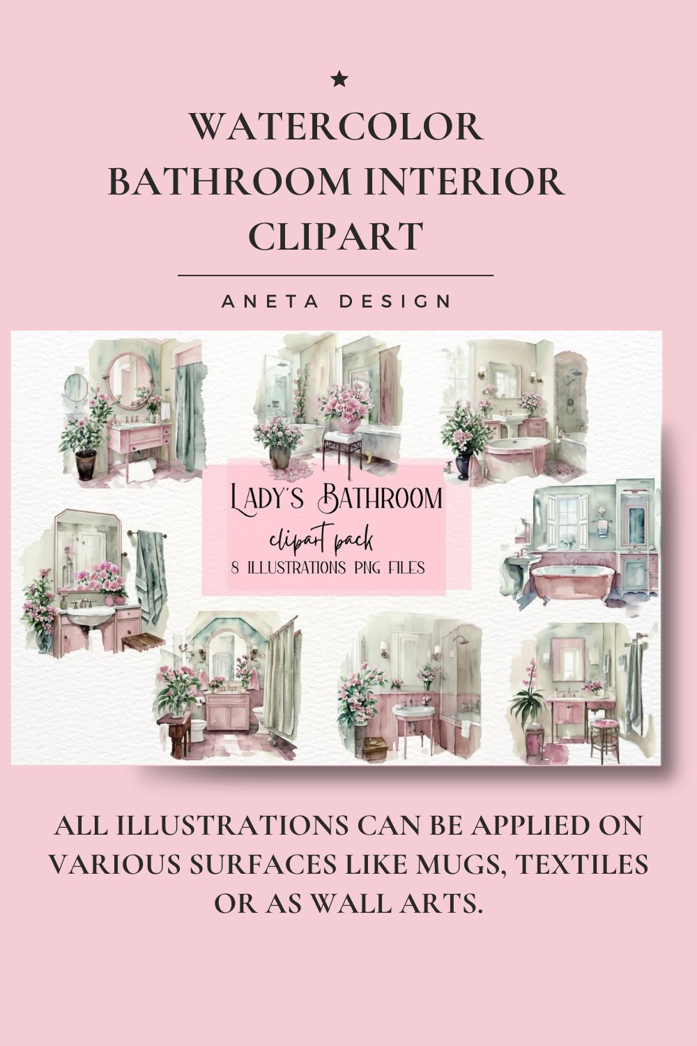 Watercolor Bathroom Interior Clipart