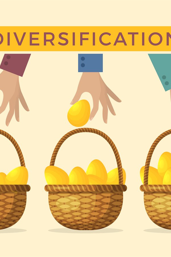 Business concept illustrations of diversification. Golden eg