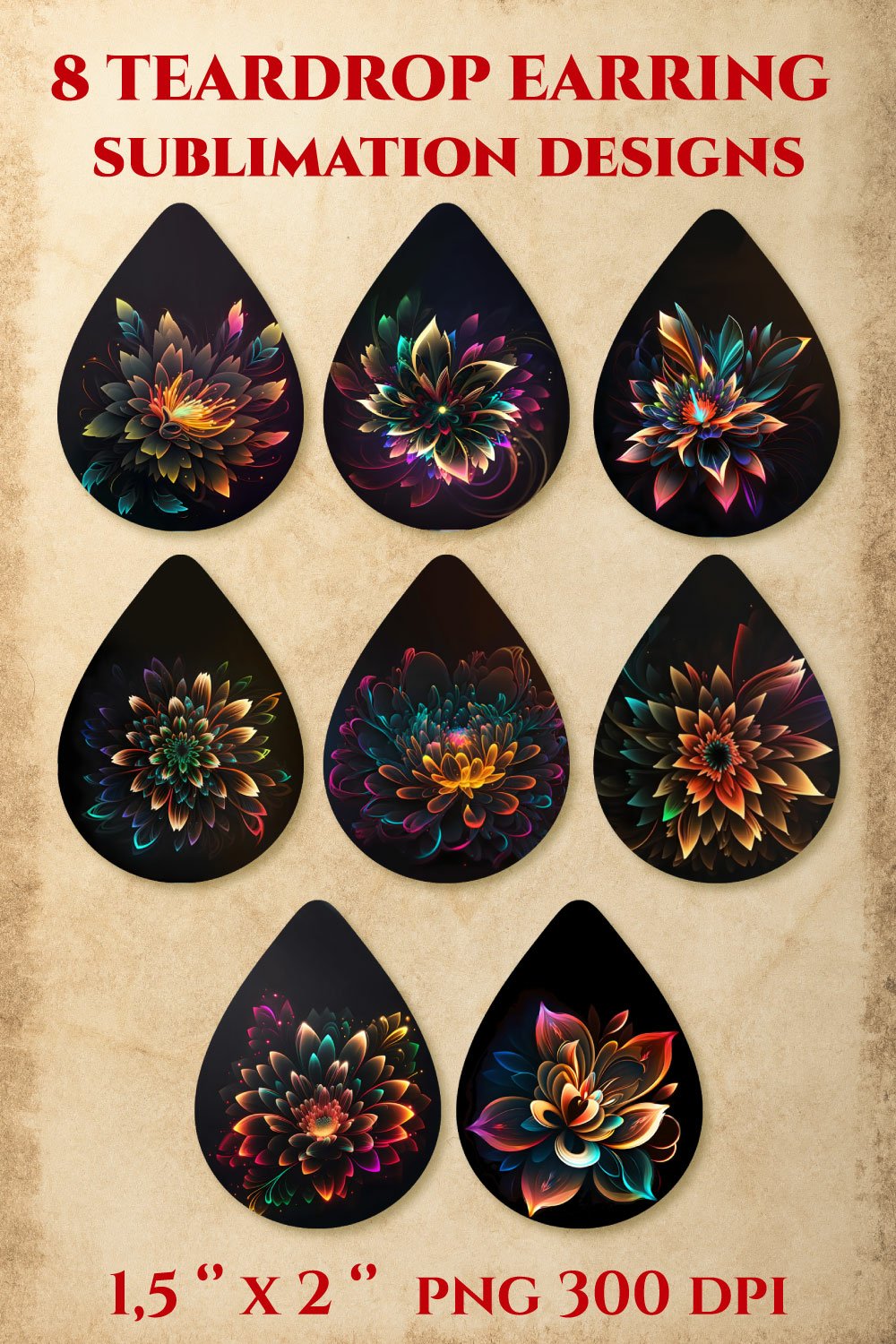 Neon sublimation earrings bundle / Neon light flowers PNG