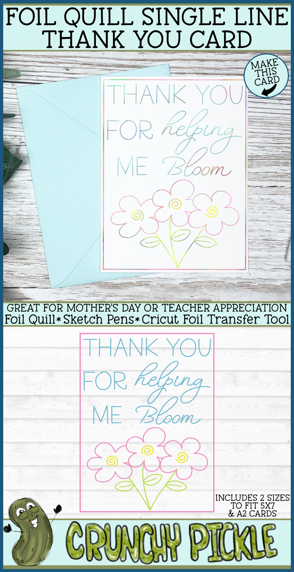 Single Line Foil Quill Card - Thanks Helping Me Bloom