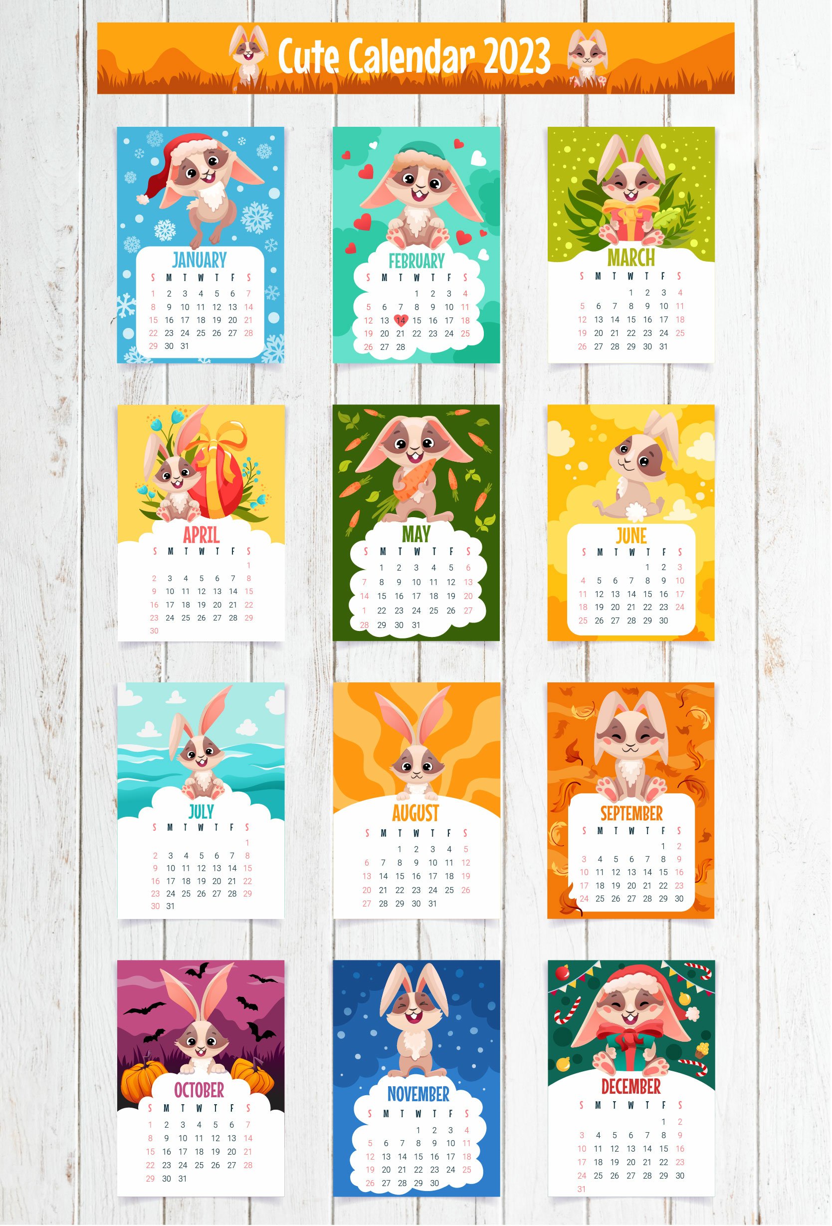 Printable rabbit calendar 2023