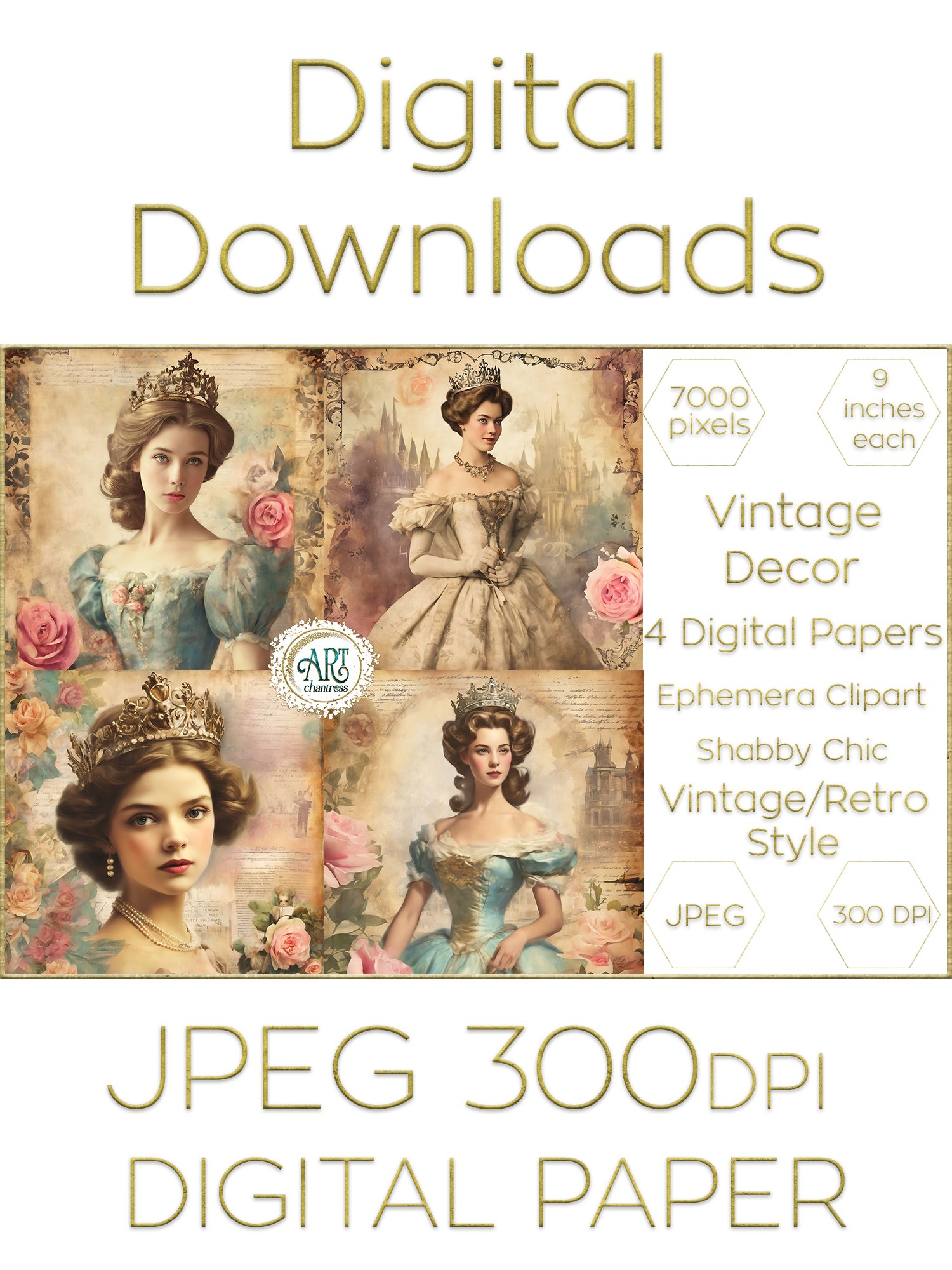 Vintage Old Portraits Digital Paper Fantasy Retro (3374843)