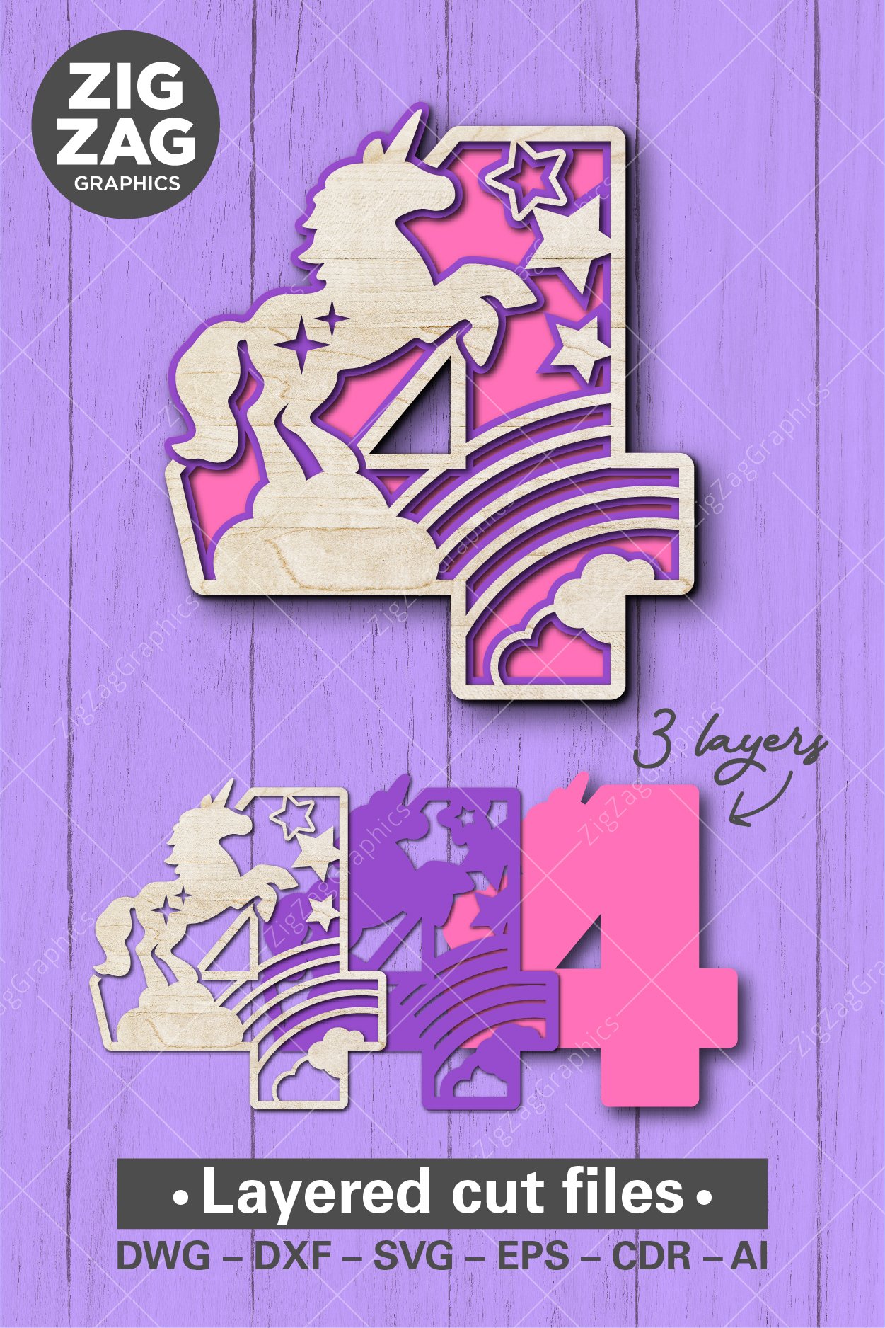 3d Layered Layered Number 4 Svg Cut File