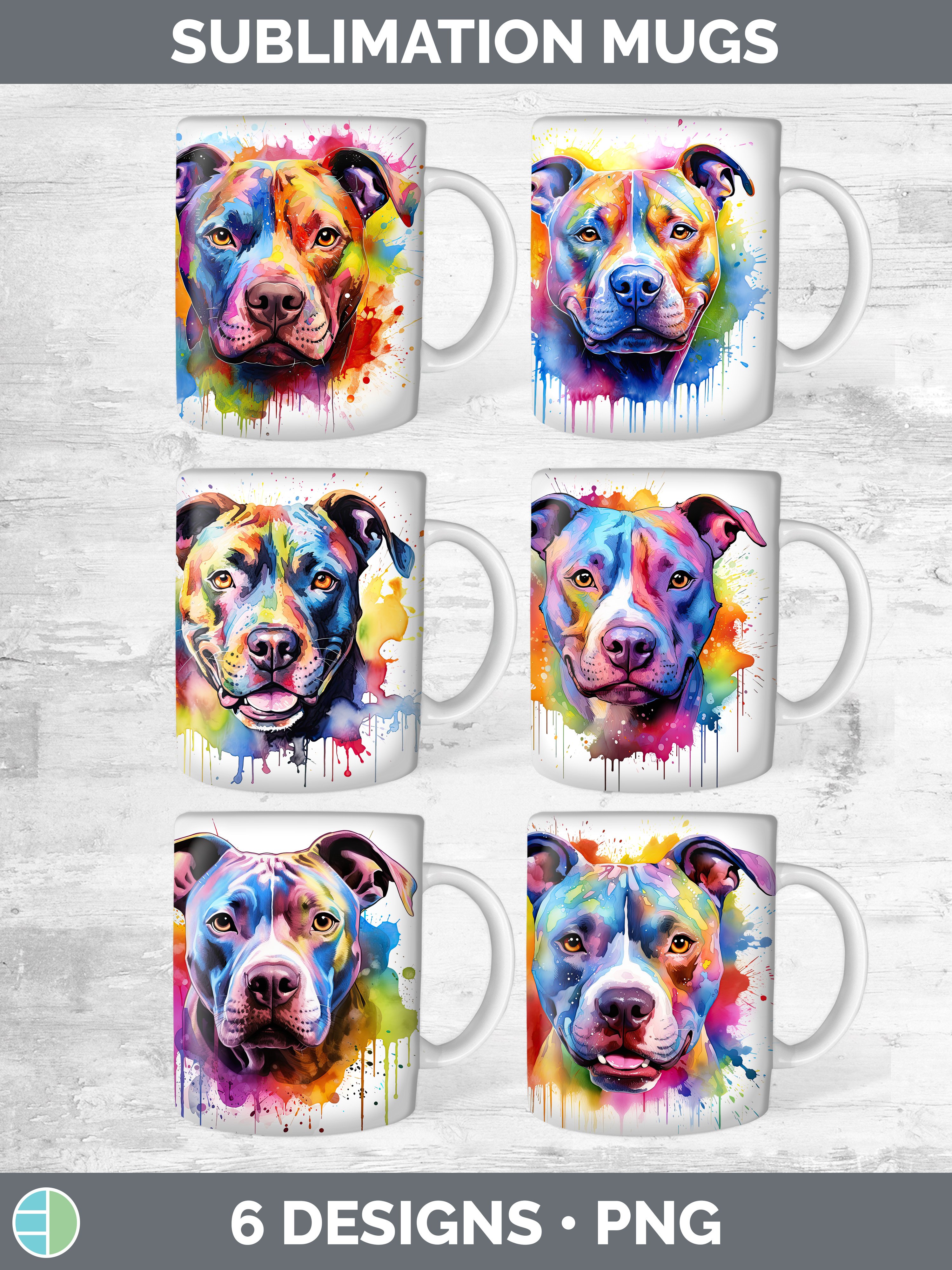 Splat Rainbow Pit Bull Dog Mug Wrap | Sublimation Coffee Cup