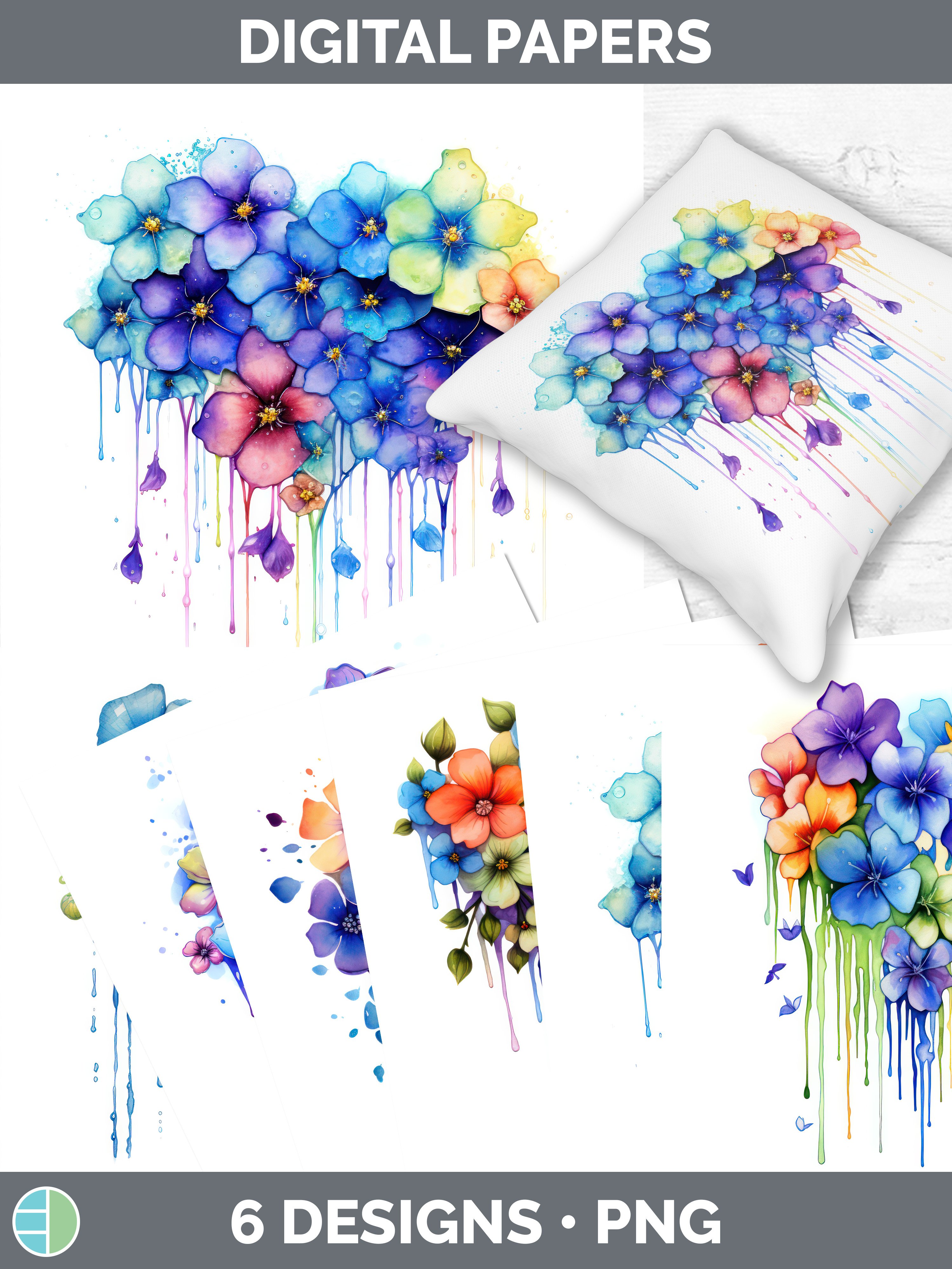 Rainbow Periwinkle Flowers Paper Backgrounds | Digital Scrap