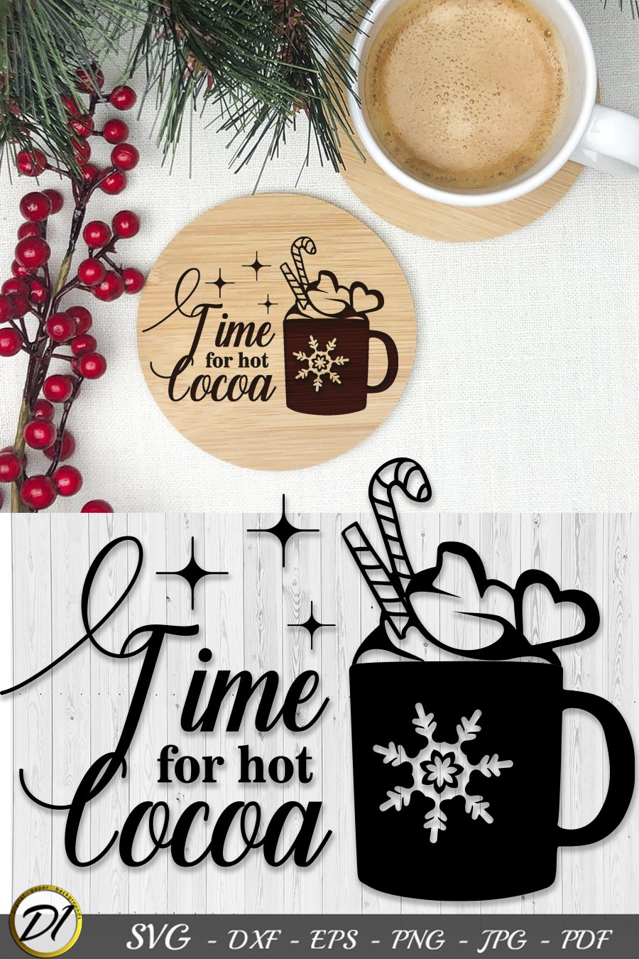 Christmas hot cocoa. Cocoa mug svg. Time for hot cocoa.