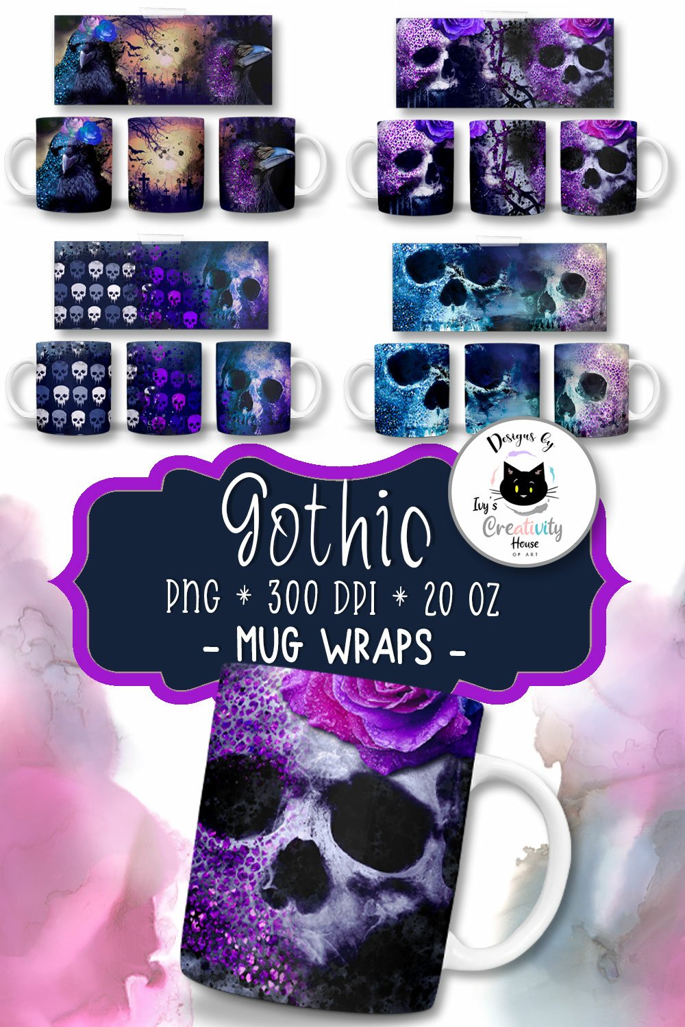 Gothic Skull Mug Designs | Halloween Mug Wrap Bundle