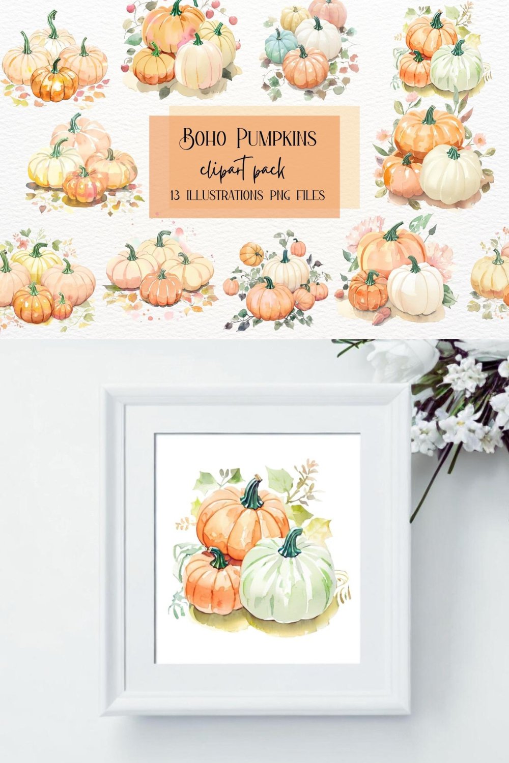 Boho Rustic Watercolor Pumpkins