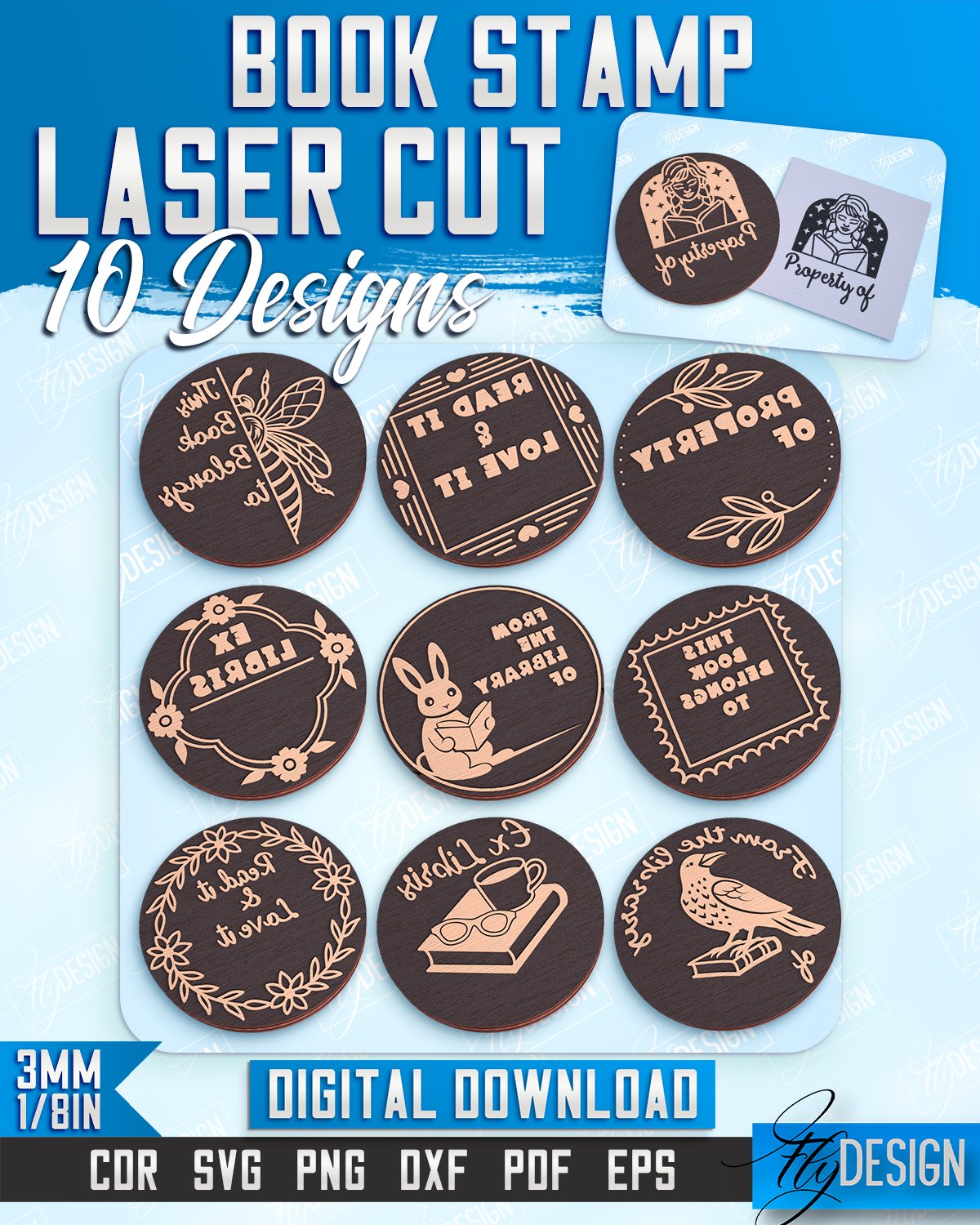 Book Stamps Laser Cut Bundle| Customizable Stamp Laser | CNC