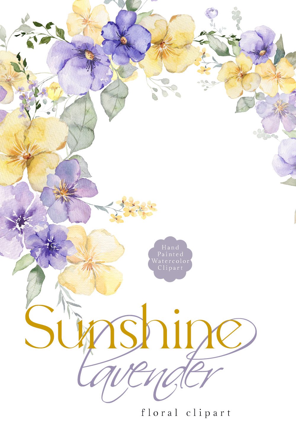 Purple Lavender Yellow Floral Clipart Spring Flowers PNG