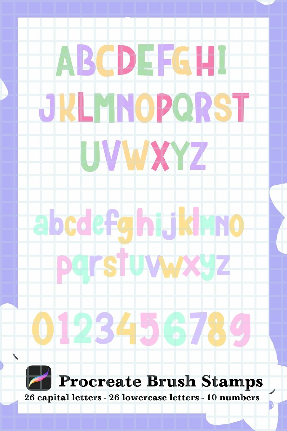 26 Uppercase & Lowercase Letters & Number 0-9 Brush Stamps
