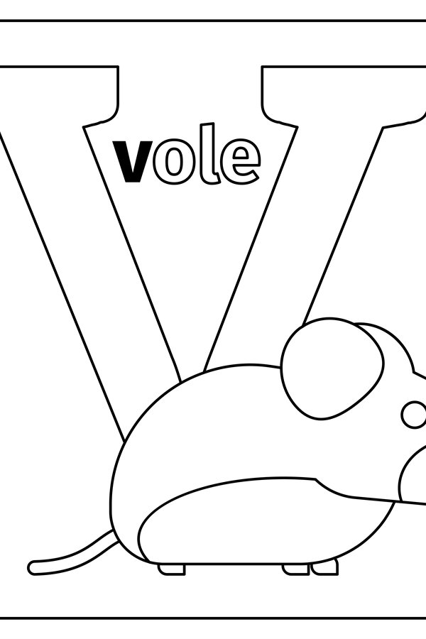 Vole, letter V coloring page