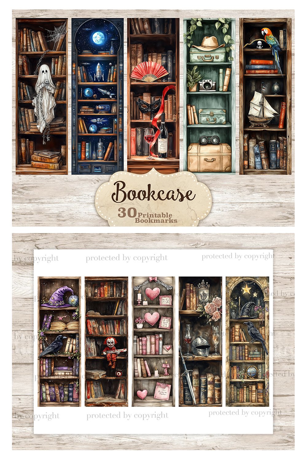 Bookcase Bookmarks | Printable Instant Download Set