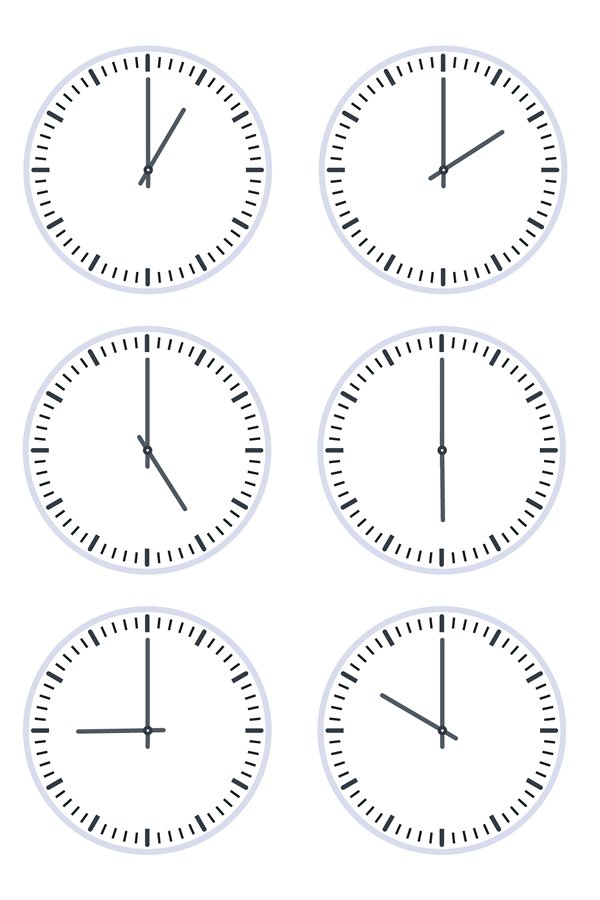 Analog circle clock show time every hour icon. Flat watch fa