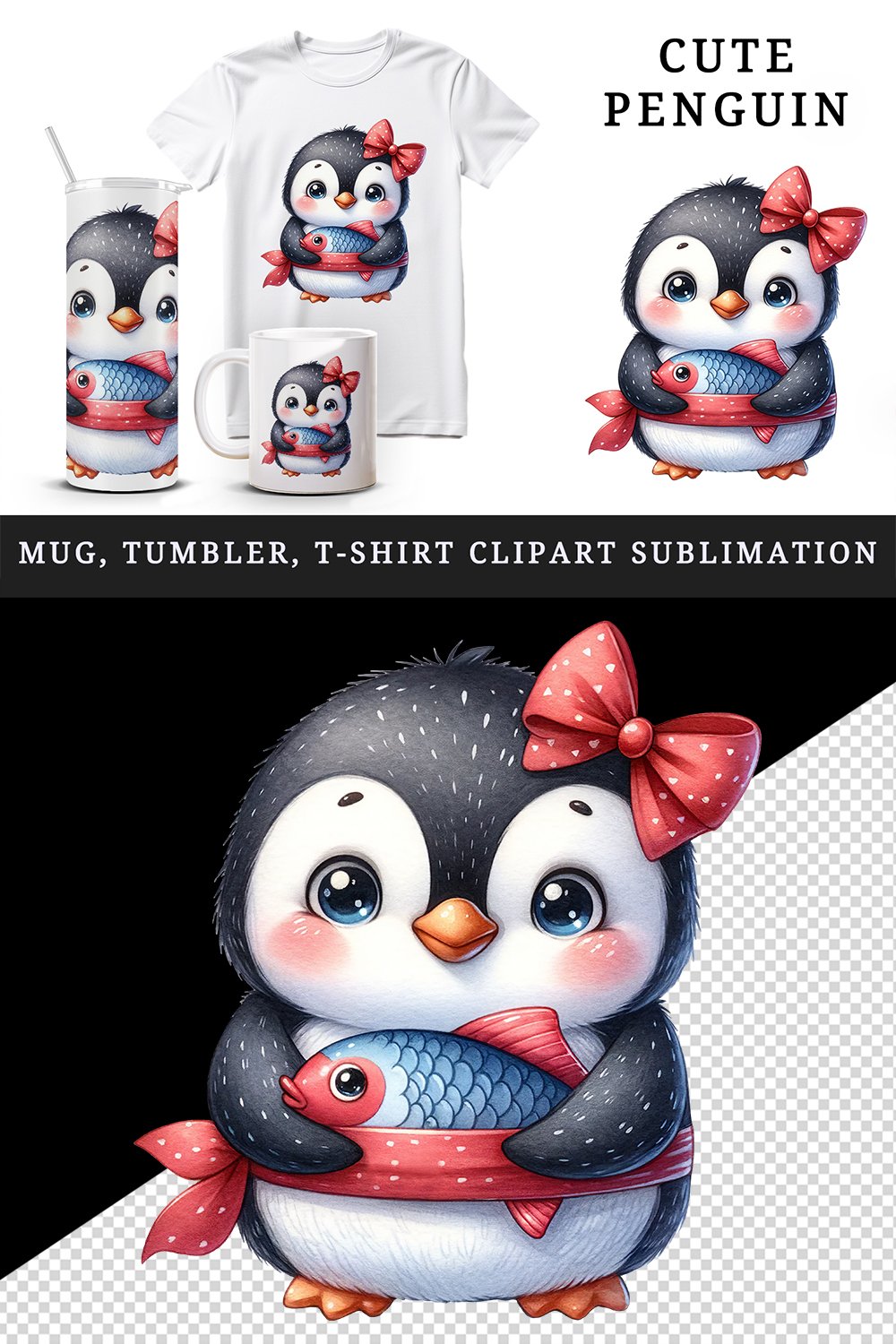 Cute penguin tumbler mug wrap clipart sublimation design png