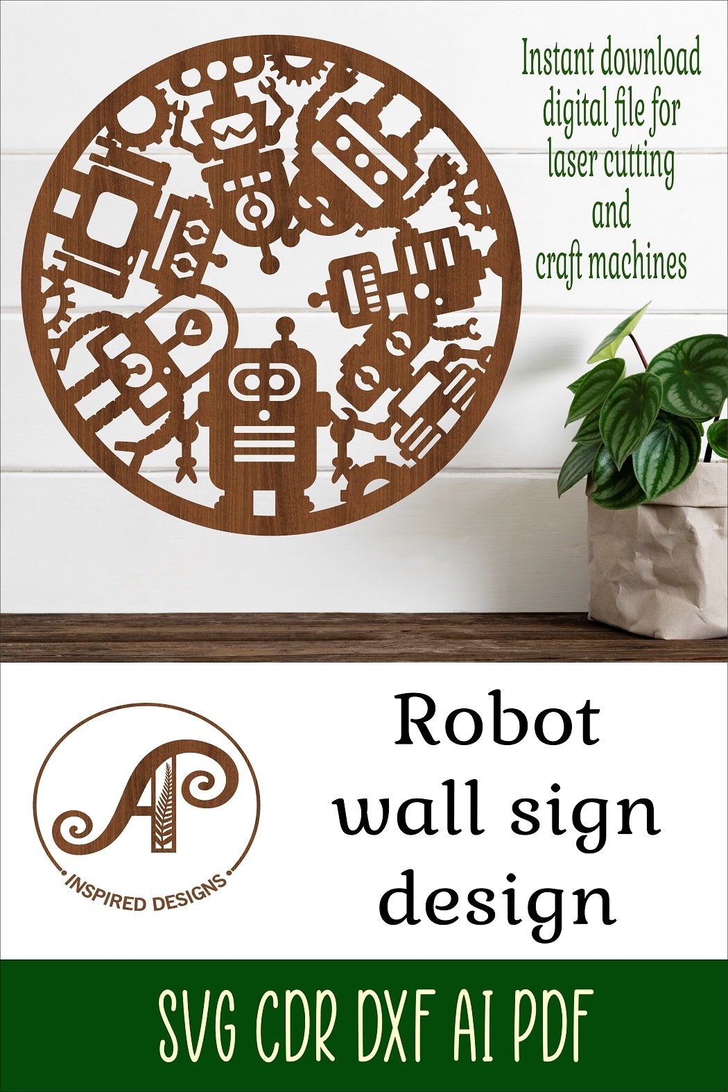 Robot wall art sign, SVG file. vector