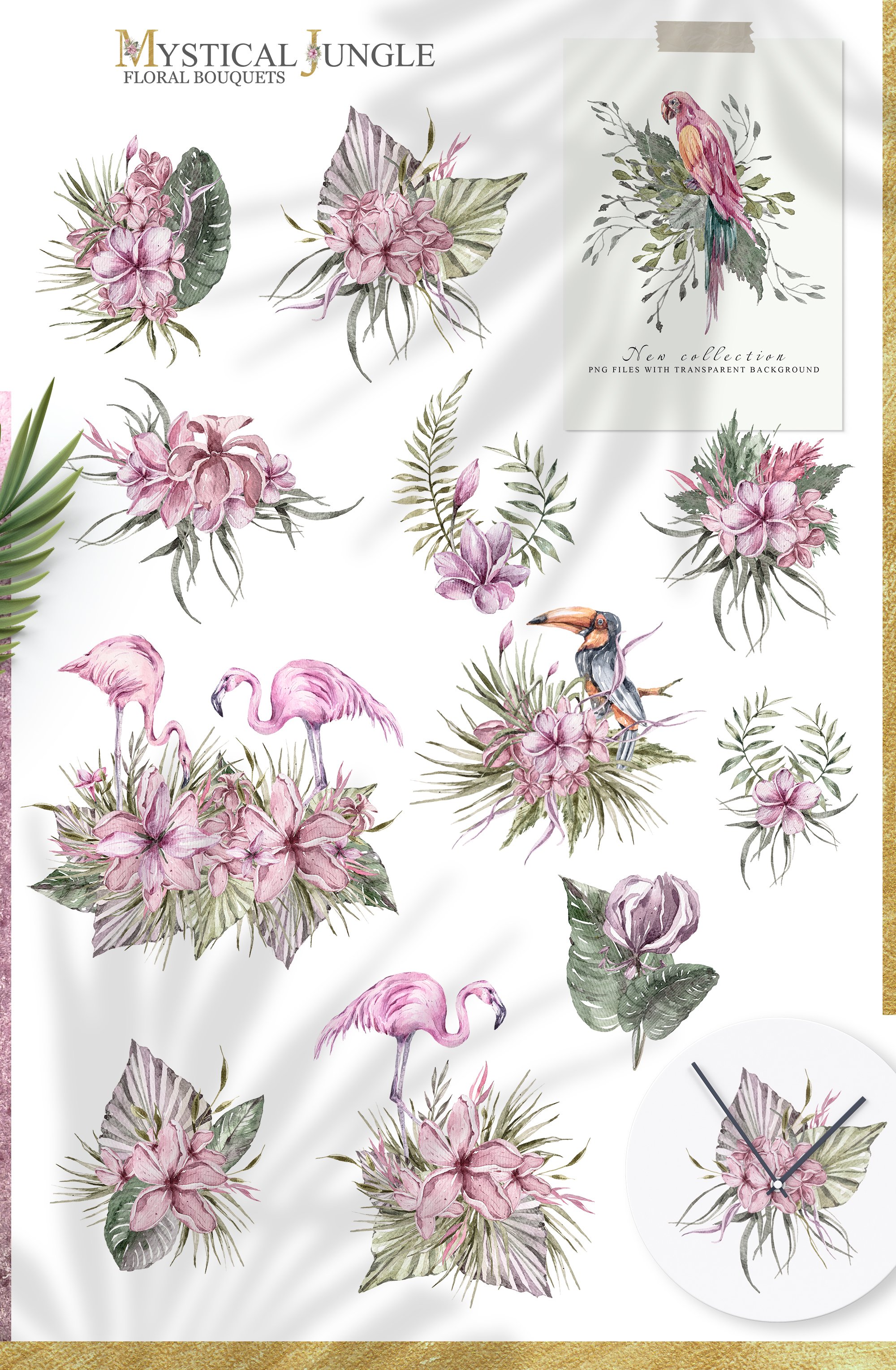 Watercolor tropical floral clipart set - 200 png files