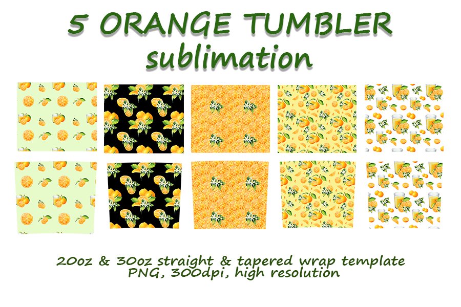 5 Orange Tumbler Sublimation design